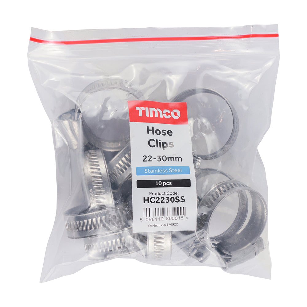 Timco Hose Clips - Stainless Steel 22-30mm - 10 Pieces – plumbflex.co.uk