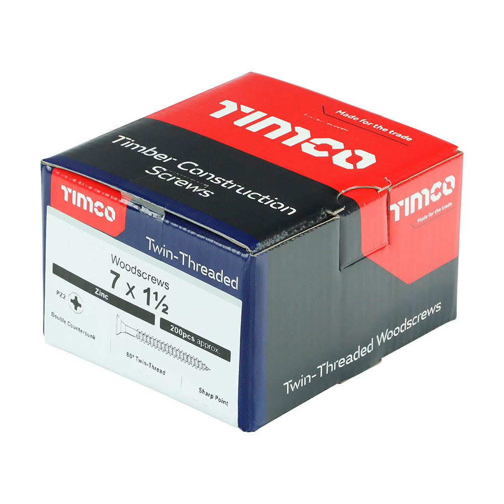 Timco Twin-Threaded Woodscrews - PZ - Double Countersunk - Zinc 7 x 1 ...