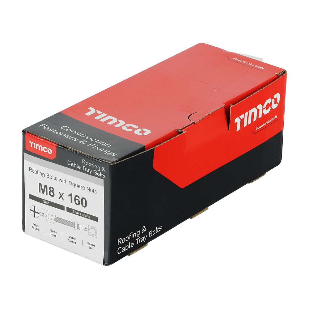 Timco Roofing Bolts with Square Nuts - Zinc M8 x 160 - 50 Pieces ...