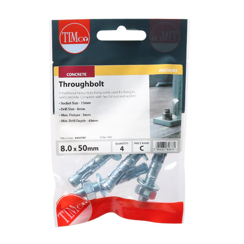 Timco Throughbolts - Zinc M8 x 50 - 4 Pieces – plumbflex.co.uk