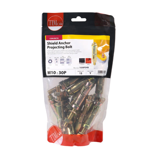 Timco Shield Anchor Projecting Bolts - Yellow M10:30P (M10 x 100) - 15 ...