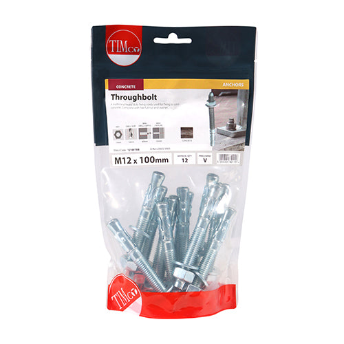 Timco Throughbolts - Zinc M12 x 100 - 12 Pieces – plumbflex.co.uk