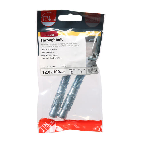 Timco Throughbolts - Zinc M12 x 100 – plumbflex.co.uk