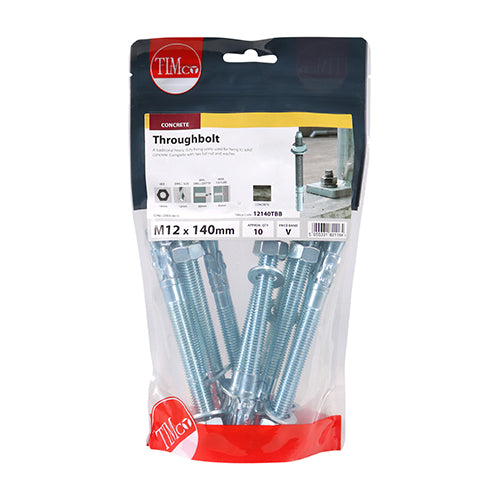 Timco Throughbolts - Zinc M12 x 140 - 10 Pieces – plumbflex.co.uk