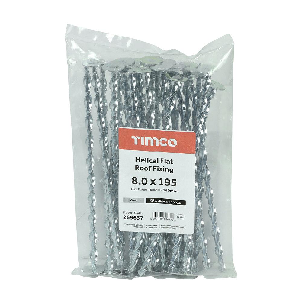 Timco Helical Flat Roof Fixing - Zinc 8.0 x 195 - 25 Pieces – plumbflex ...