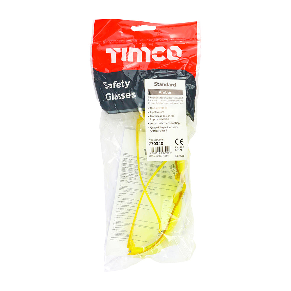 Timco Standard Safety Glasses - Amber One Size – plumbflex.co.uk