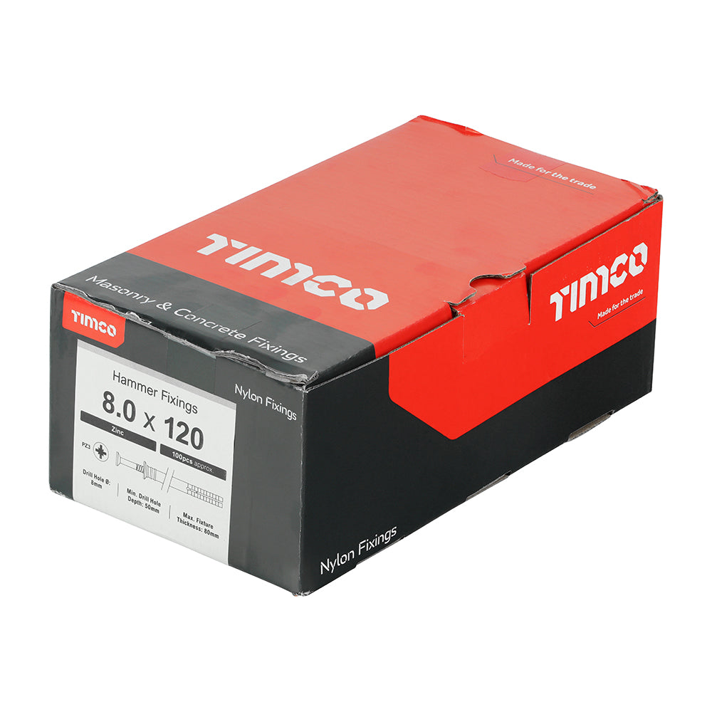 Timco Nylon Hammer Fixing - PZ - Zinc 8.0 x 120 - 100 Pieces ...