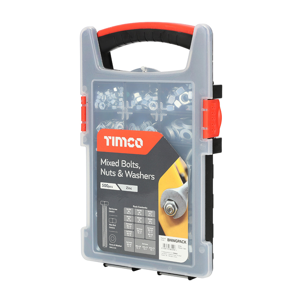 Timco Mixed Bolts, Nuts and Washers Grab Pack - Zinc 500pcs – plumbflex ...