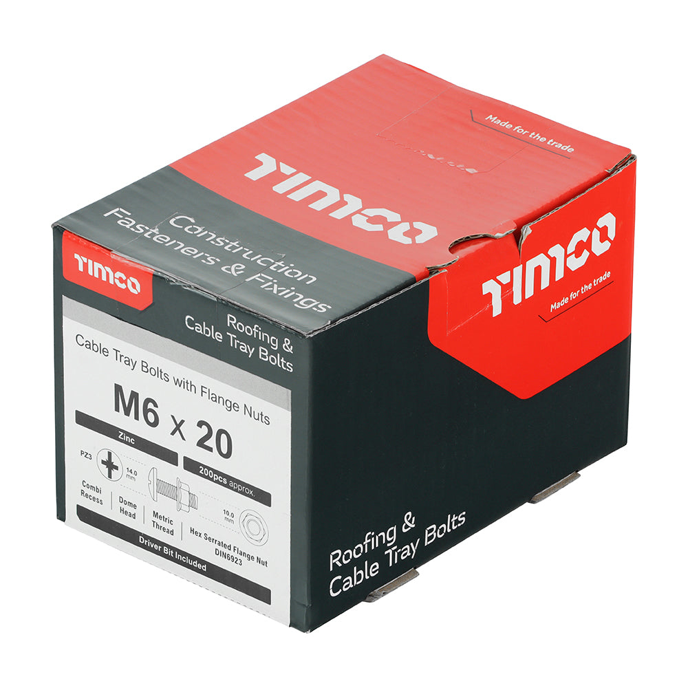 Timco Cable Tray Bolts with Flange Nuts - Zinc M6 x 20 - 200 Pieces ...