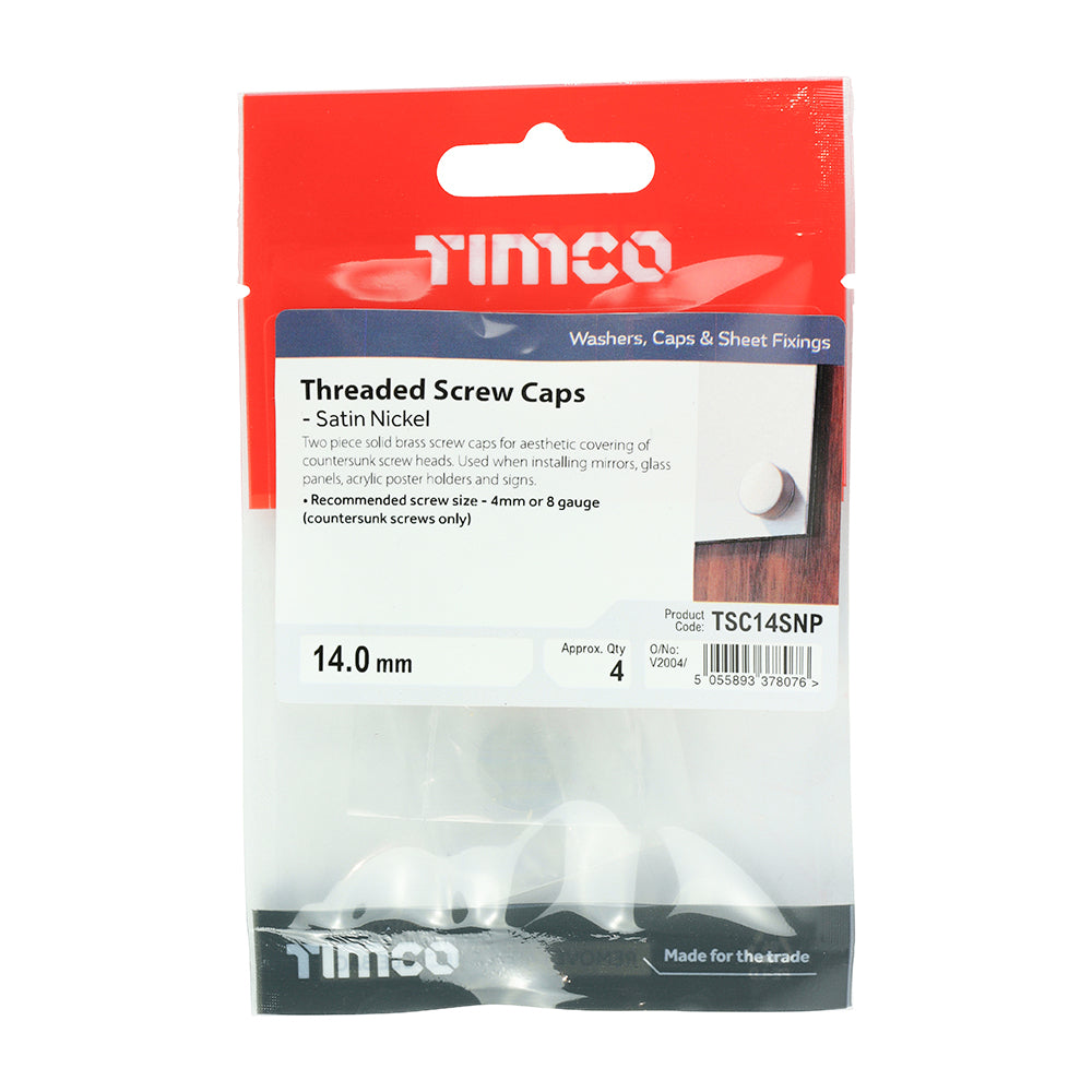 Timco Threaded Screw Caps - Solid Brass - Satin Nickel 14mm - 4 Pieces ...