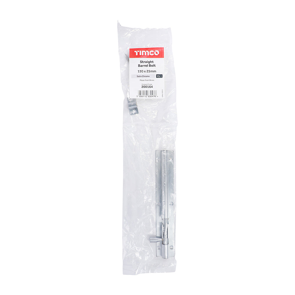Timco Straight Barrel Bolt - Satin Chrome 150 x 25mm – plumbflex.co.uk